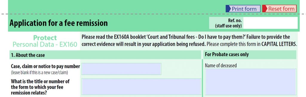 EX160A - Court Fee Exemption/Remission Application Form - Court Fee ...